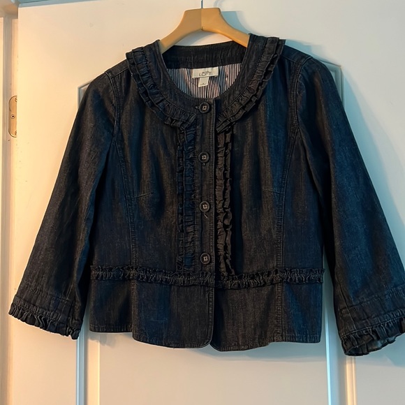 Jackets & Coats | Ann Taylor Loft Denim Jacket With Ruffle Details And ...